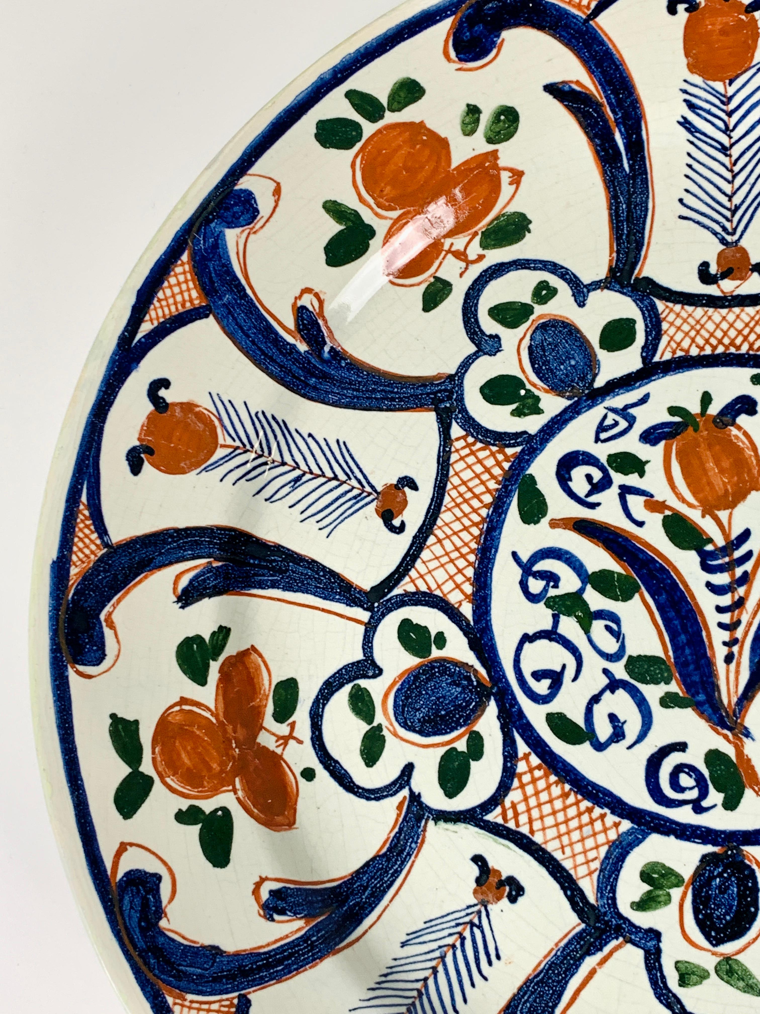Large Red and Blue Dutch Delft Charger with Imari Colors Made Circa ...