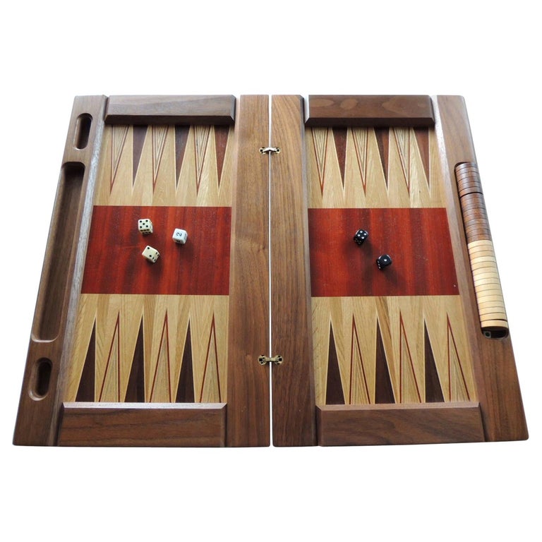 Large Red and Brown Vintage Style Wood Inlaid Backgammon Game Board at ...