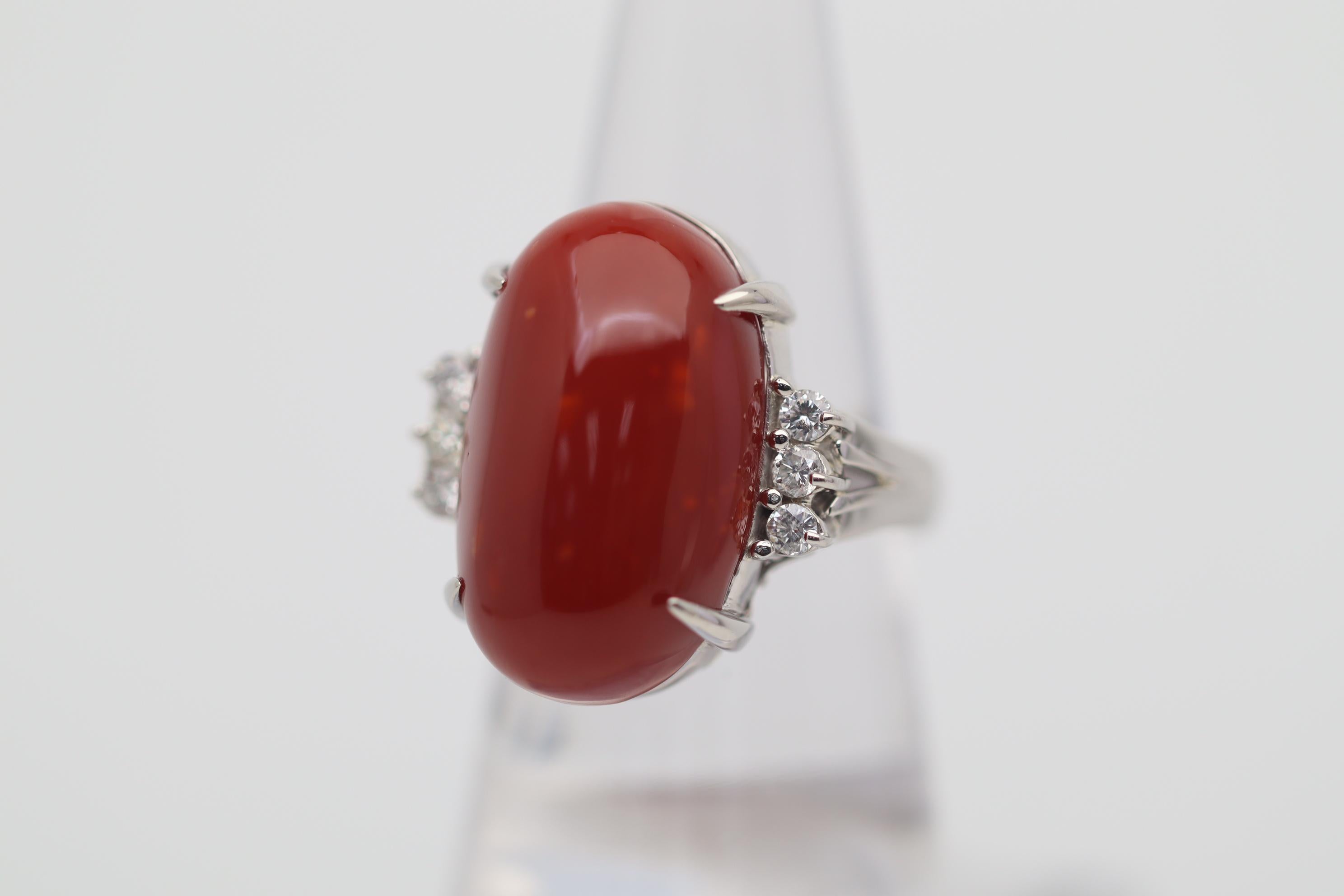 Large Red Coral Diamond Platinum Ring at 1stDibs