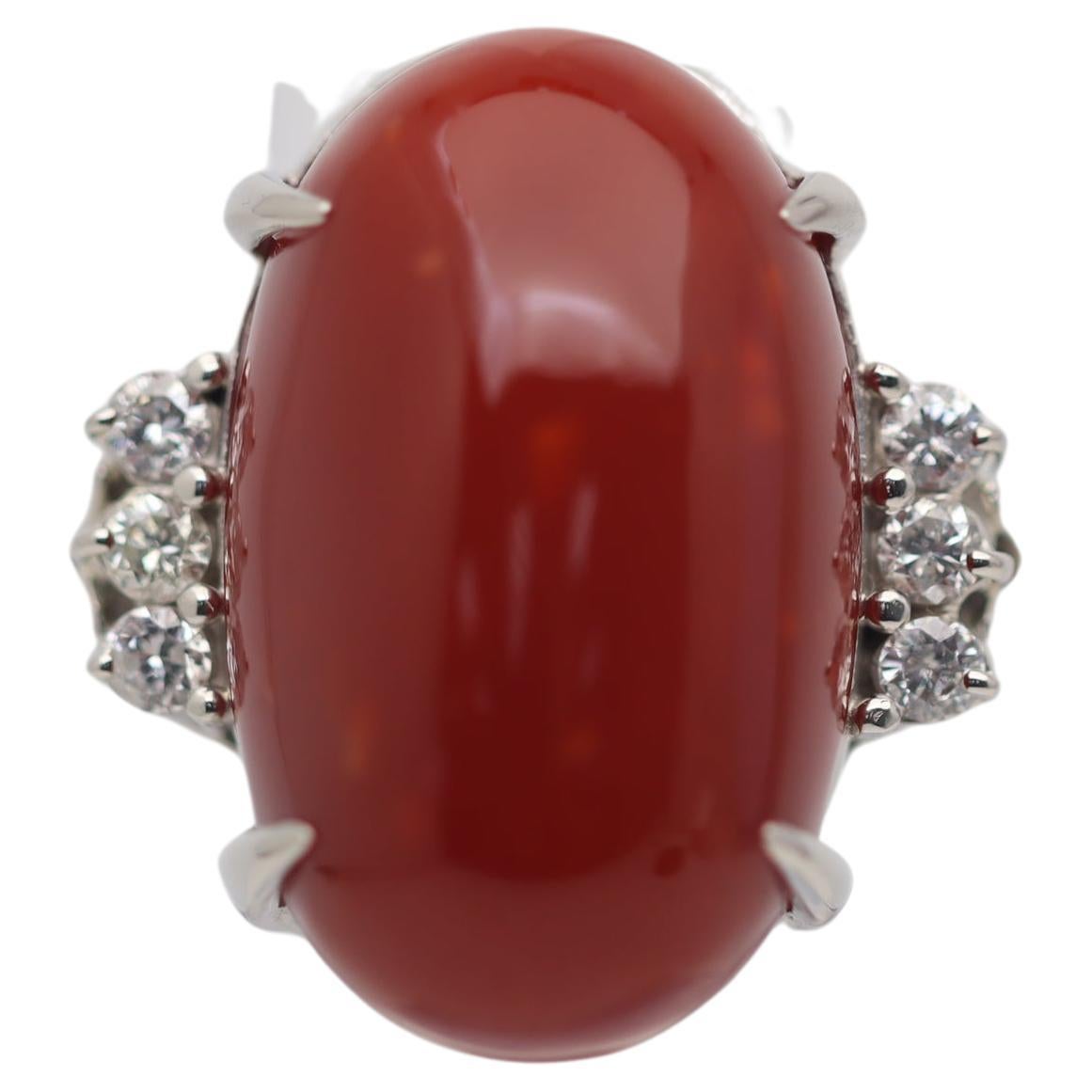 Large Red Coral Diamond Platinum Ring at 1stDibs