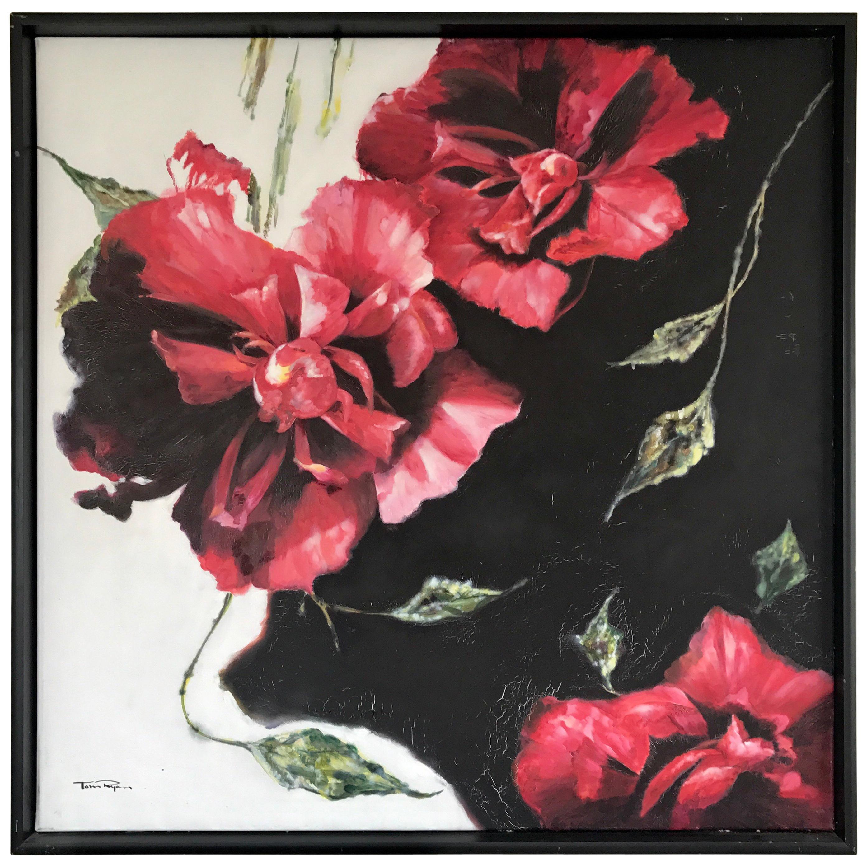 Large Red Floral Original Oil Painting Signed by Tom Ryan at 1stDibs