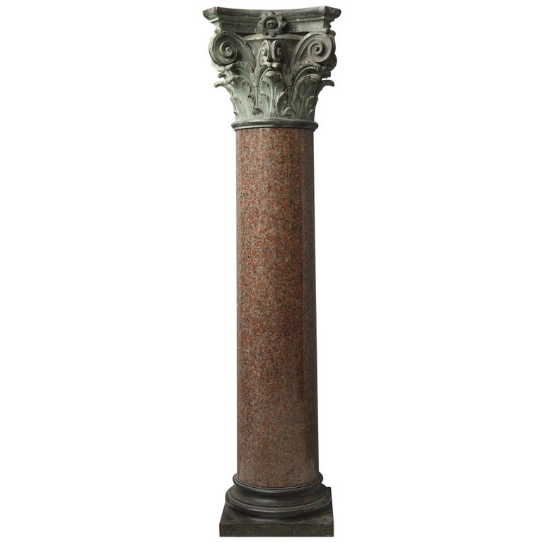 Large Red Granite and Bronze Column in Neoclassical Style For Sale at ...
