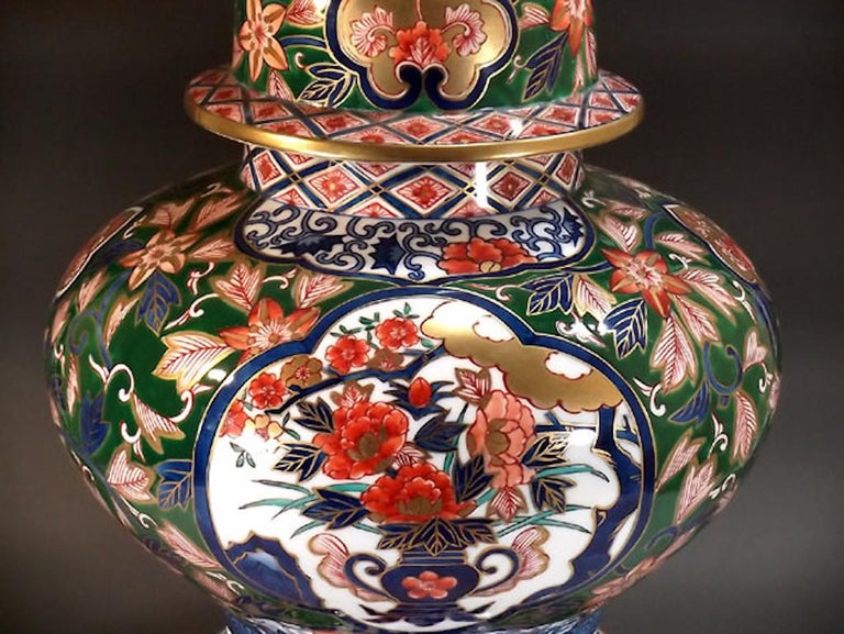 Large Japanese Red Green Gilded Porcelain Vase by Contemporary Master ...