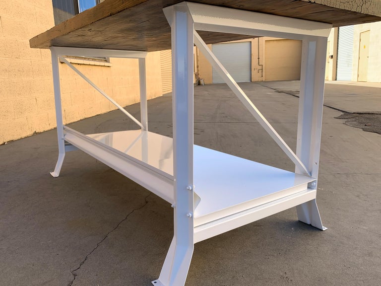 Large Refinished Vintage Work Table with Antique Reclaimed Wood Top For ...