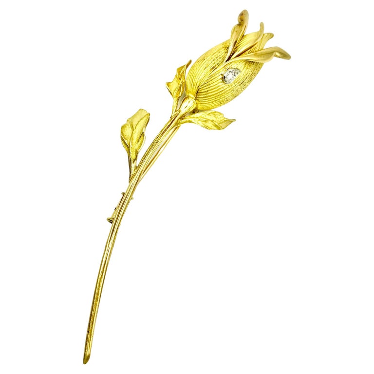 Large Rene Kern Paris 18K Yellow Gold Diamond Eternal Rose Brooch ...