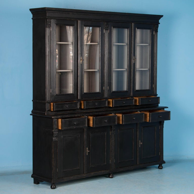 Large Reproduction Breakfront Bookcase Painted Black at 1stDibs