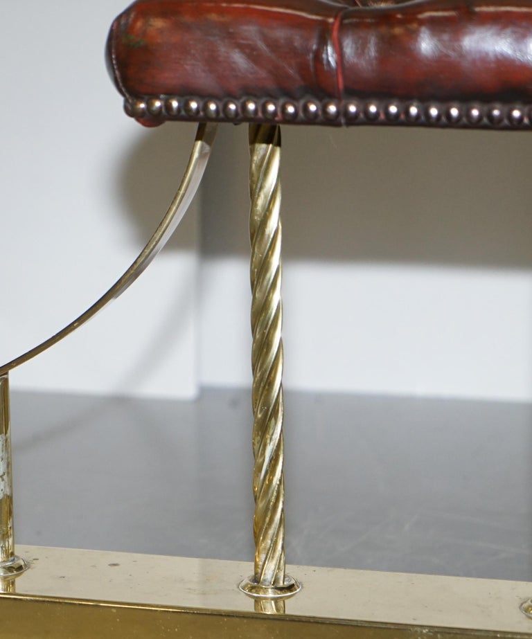 Large Restored Chesterfield Victorian Brass Brown Leather Fireplace ...