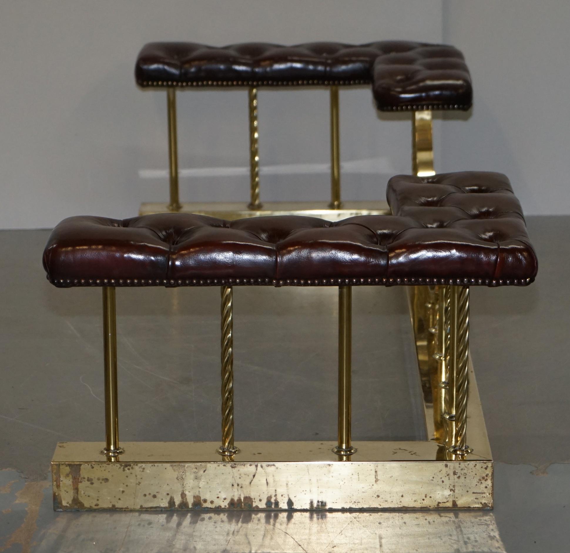 Large Restored Chesterfield Victorian Brass Brown Leather Fireplace ...