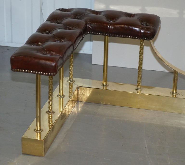 Large Restored Chesterfield Victorian Brass Brown Leather Fireplace ...