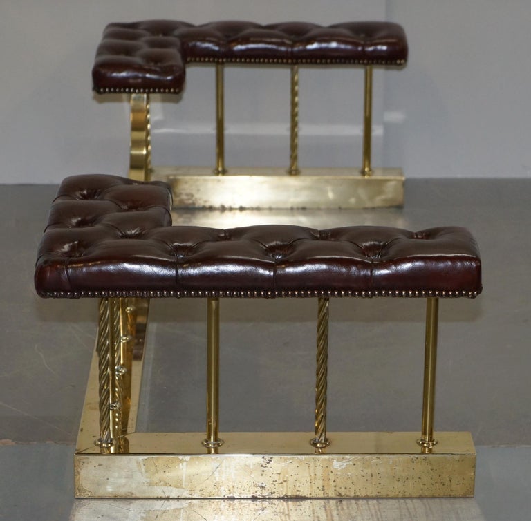 Large Restored Chesterfield Victorian Brass Brown Leather Fireplace ...