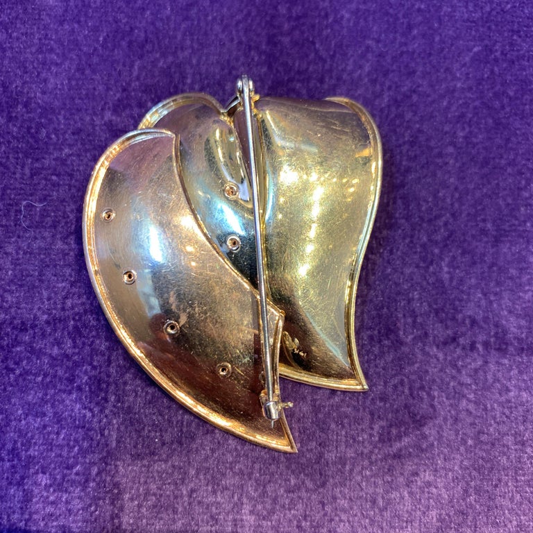 Large Retro Ruby and Diamond Leaf Brooch For Sale at 1stDibs