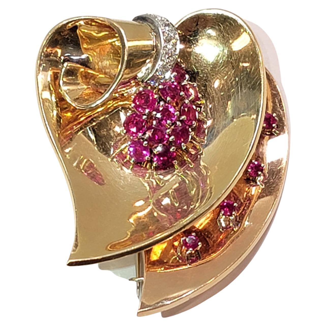 Diamond Rabbit with Ruby Carrot Brooch at 1stDibs