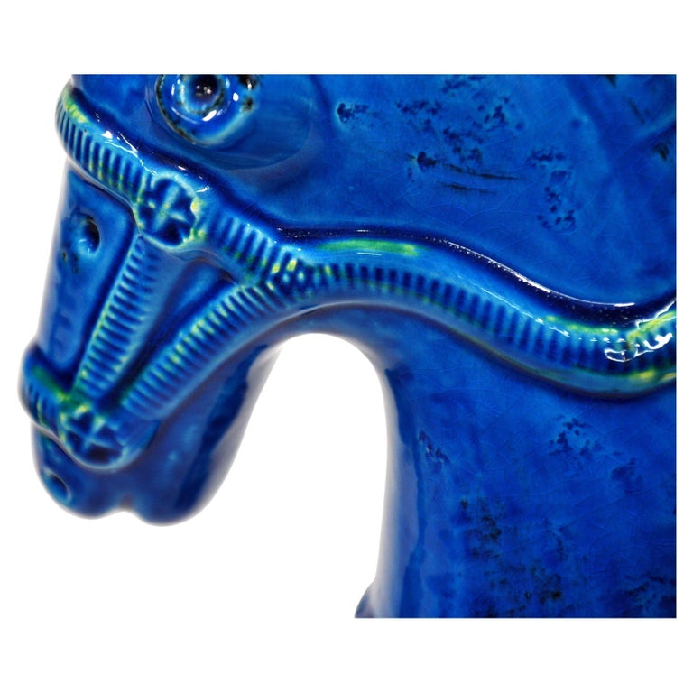 Large Rimini Blu Ceramic Horses by Aldo Londi for Bitossi, a Pair For ...