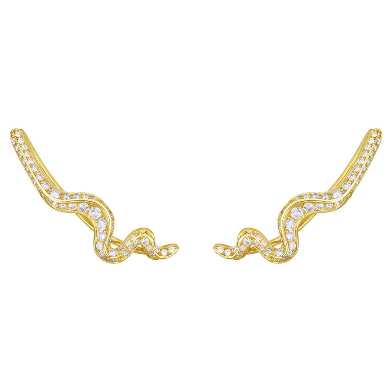 14k Gold + Ethical Diamond AMANDA PEARL Large Ripple Climber Earrings ...