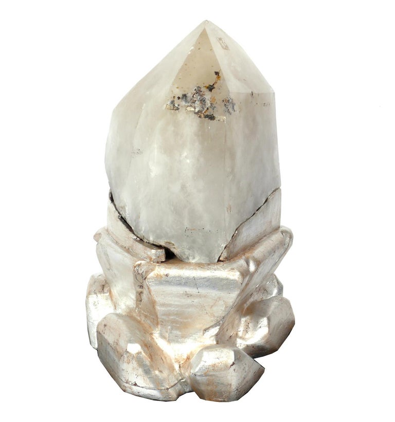 Large Rock Quartz Crystal on Silver Leaf Stand in the Manner of Serge ...