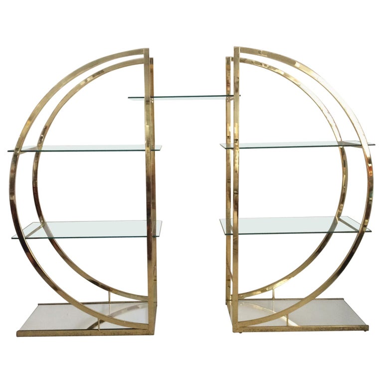 Large Room Divider Display Shelf Brass Tone Metal with Glass Shelves ...