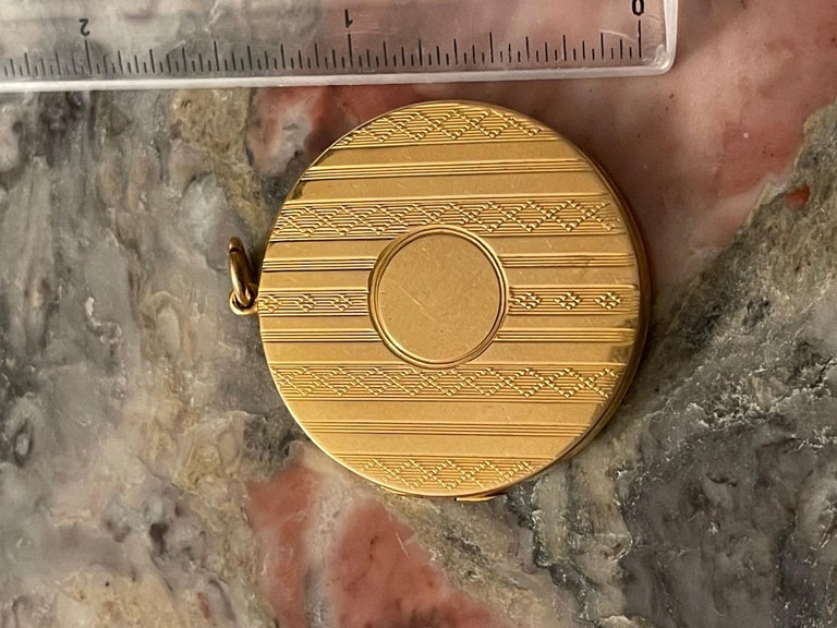 Large Round 15k Yellow Gold Engine Turned Medallion Disc Locket For ...