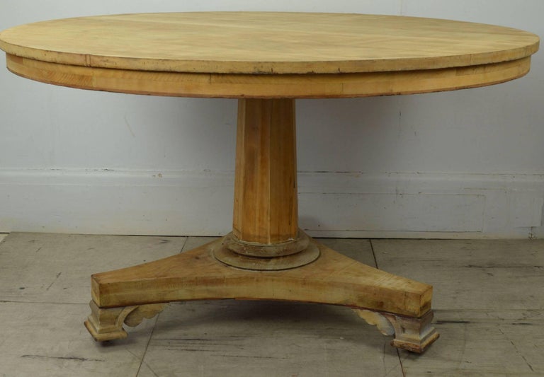 Large Round Antique Pine Dining Table, English Regency at 1stDibs
