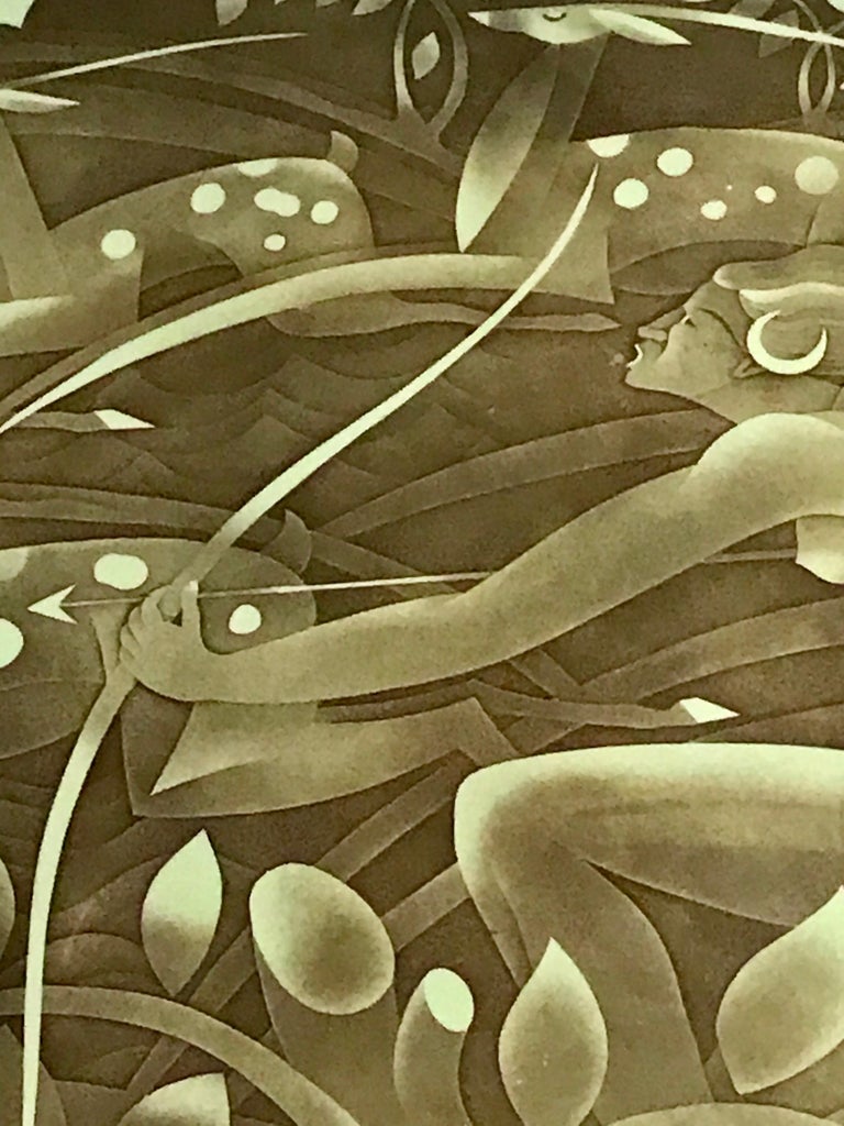 Large Round Art Deco Etched Glass Wall Art Signed Maix For Sale at 1stDibs