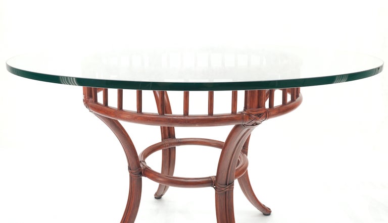 Large Round Bamboo Glass Top MCM Dining Dinette Table by McGuire MINT ...