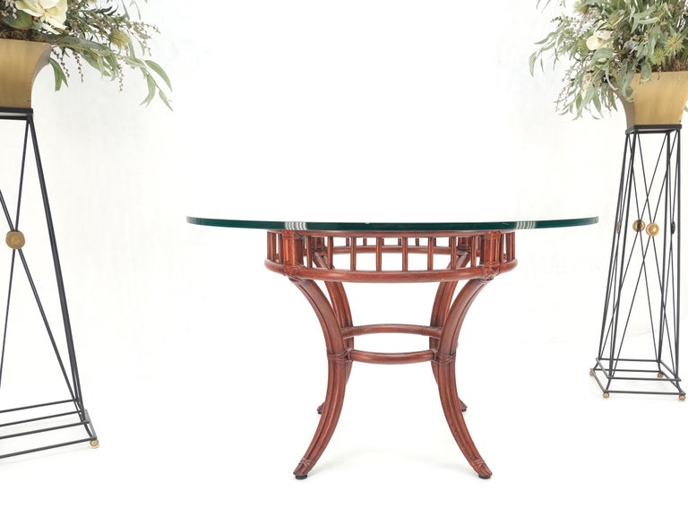 Large Round Bamboo Glass Top MCM Dining Dinette Table by McGuire MINT ...