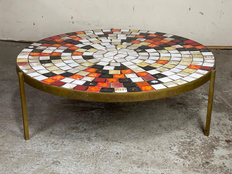 Large Round Bronze Tile Top Table by Mosaic House For Sale at 1stDibs