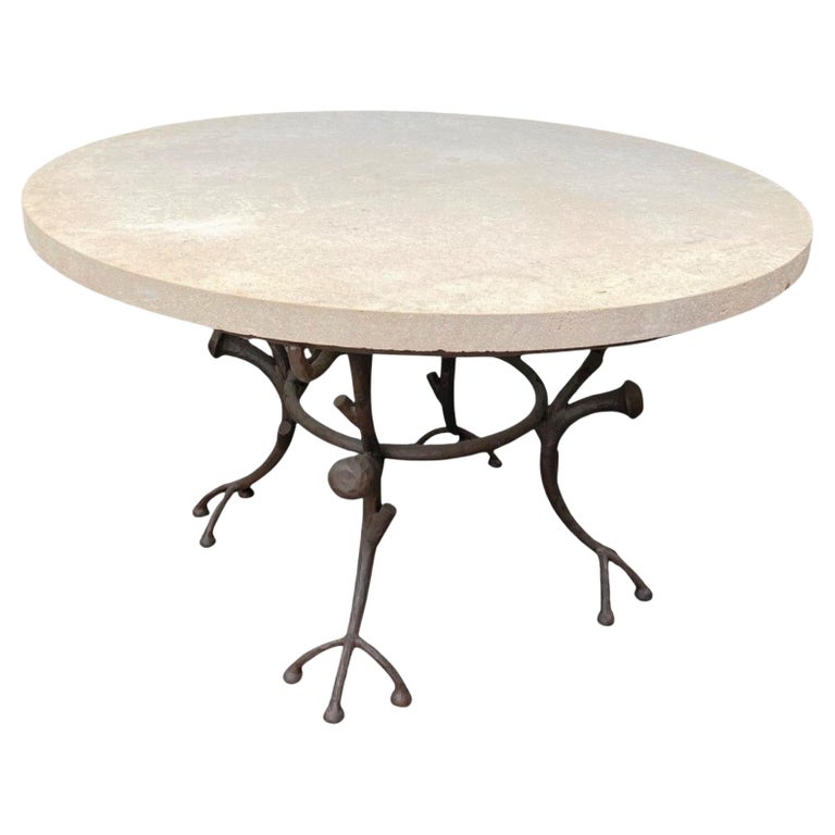 Large Round Carved Stone and Iron Garden Patio Dining Table Giacometti ...