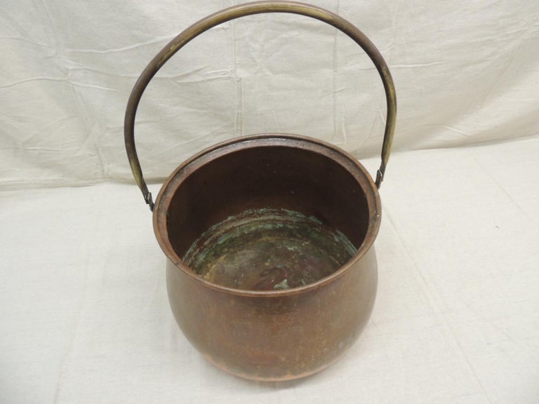 Large Round Copper and Brass Handle Cauldron For Sale at 1stDibs