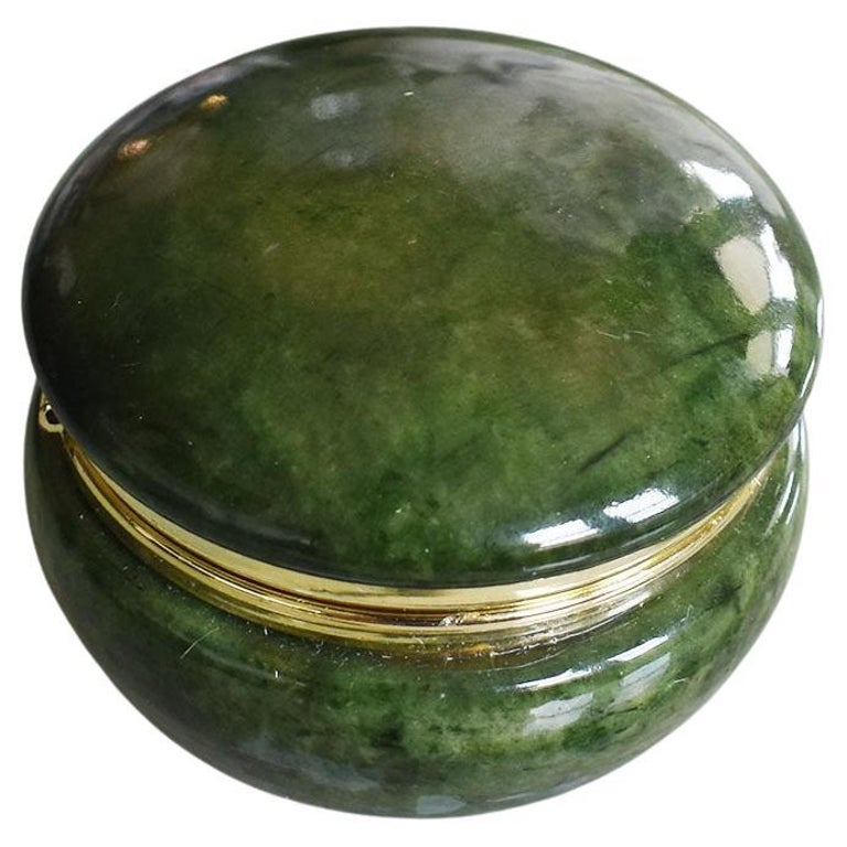Large Round Emerald Green Alabaster Trinket Box with Hinged Lid, Italy ...