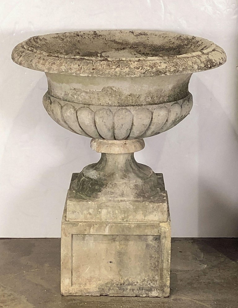 Large Round English Garden Stone Planter or Urn on Square Plinth at 1stDibs