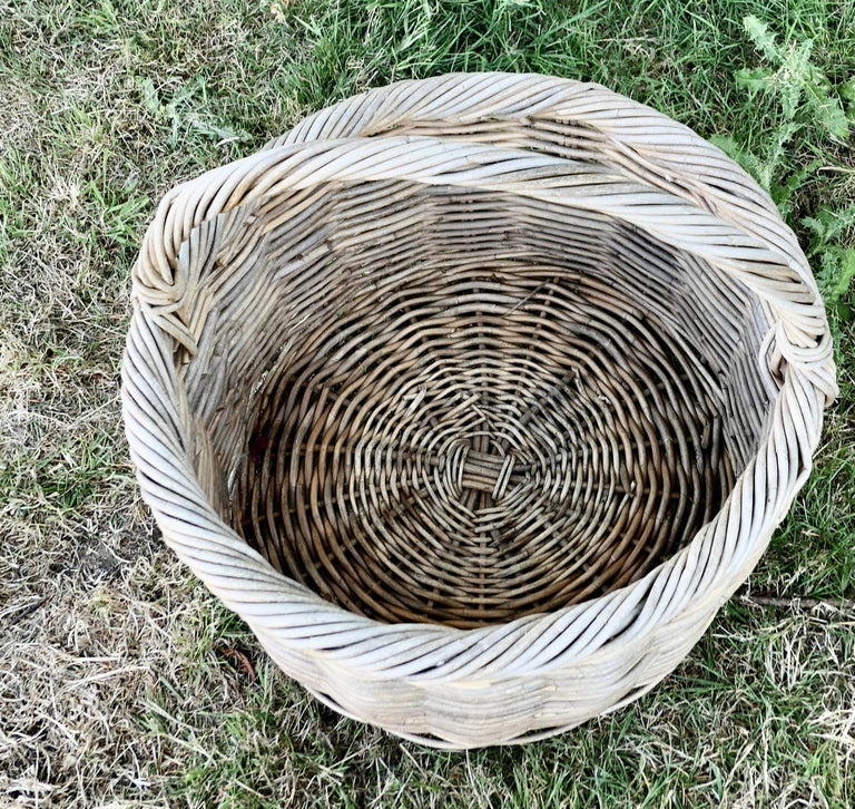 Large Round French Antique Wicker Bread Basket For Sale at 1stDibs