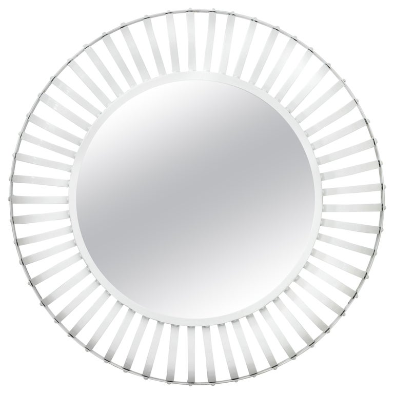 Large Round Industrial Iron Powder Coated Mirror at 1stDibs