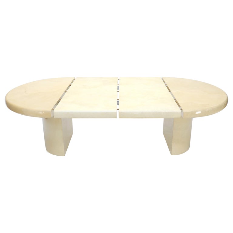 Large Round Lacquered Parchment Goat Skin Cylinder Base Dining Table 2 ...