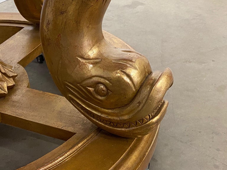 Large Round Marble Top Center with Gilt Wood Dolphin Base For Sale at ...