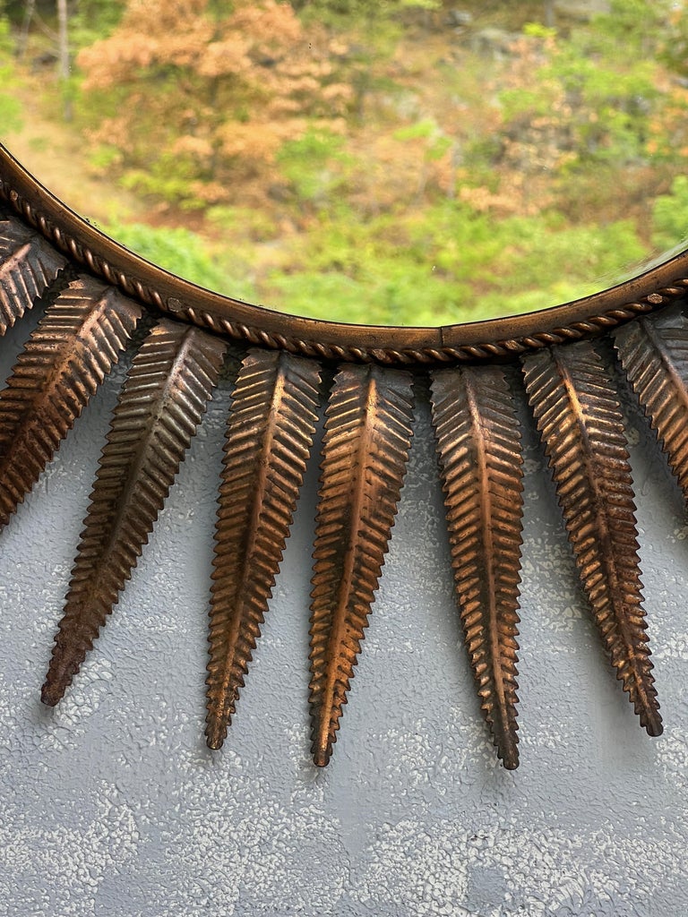 Large Round Mid-Century Modern Copper Plated Sunburst Mirror For Sale ...