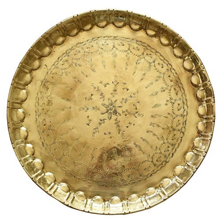 Moroccan Round Hammered Brass Tea Tray at 1stDibs