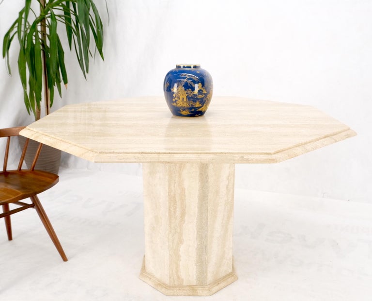 Large Round Octagon Shape Single Pedestal Travertine Dining Conference ...
