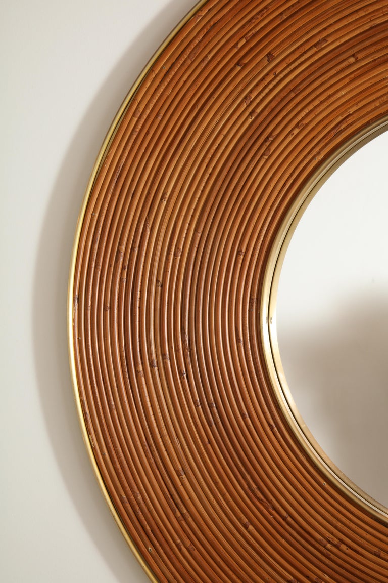 Large Round Reed and Brass Mirror, Italy, 1970s For Sale at 1stdibs