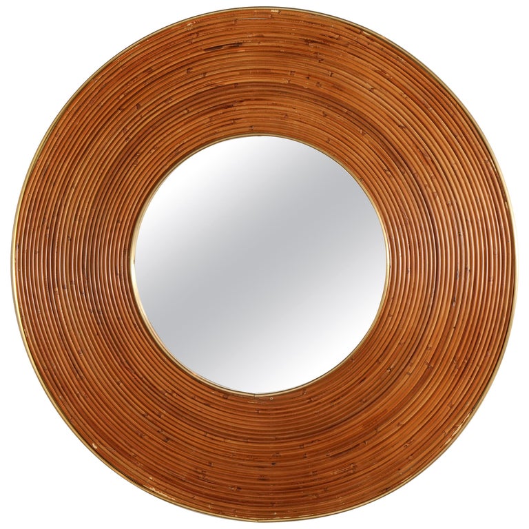 Large Round Reed and Brass Mirror, Italy, 1970s at 1stDibs
