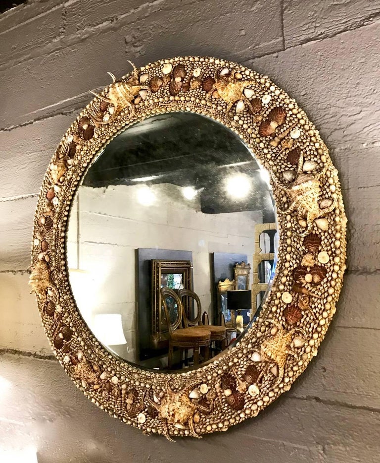 Large Round Shell Mirror, 20th c. at 1stDibs