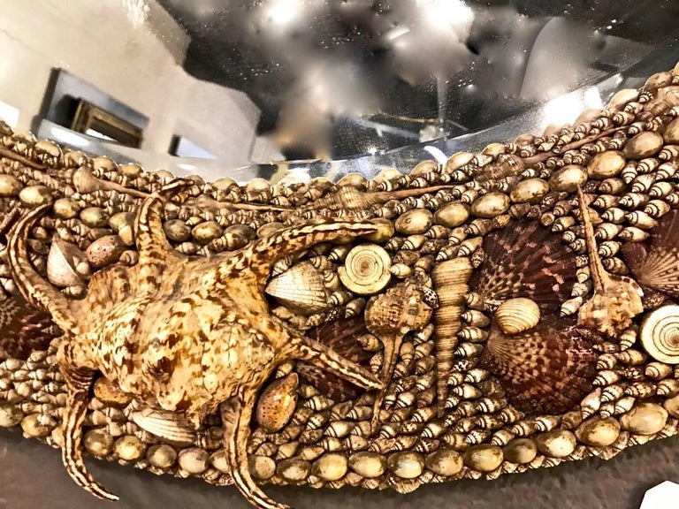 Large Round Shell Mirror, 20th c. at 1stDibs