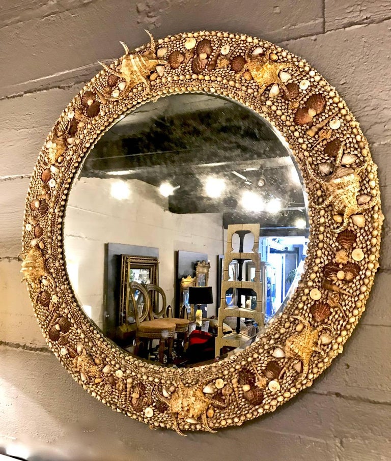 Large Round Shell Mirror, 20th c. at 1stDibs
