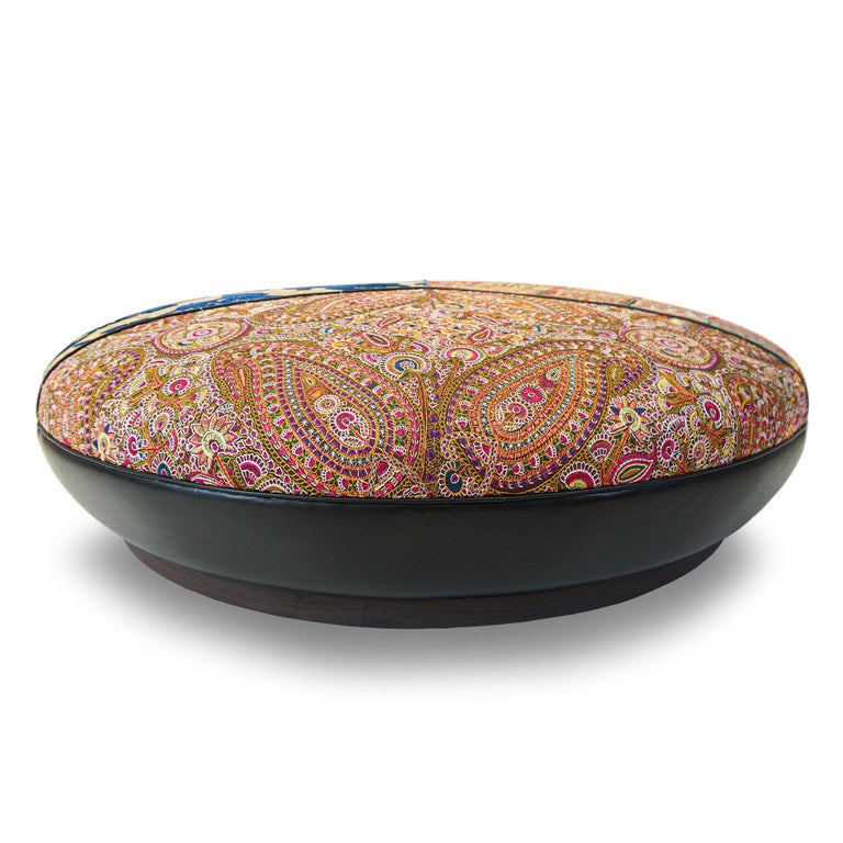 Large Round Upholstered Moroccan-Inspired Ottoman, Customizable For ...