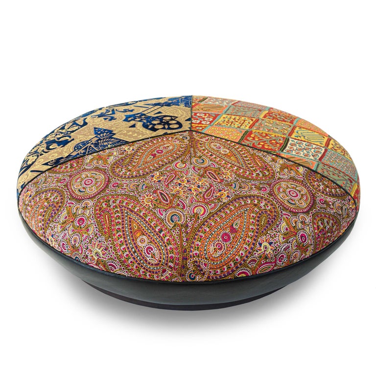 Large Round Upholstered Moroccan-Inspired Ottoman, Customizable For ...