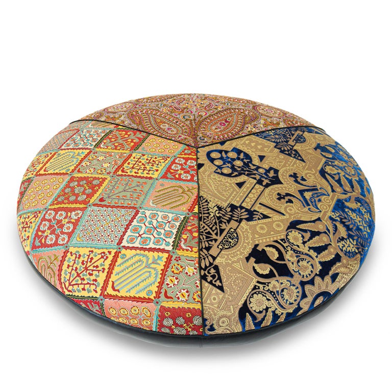 Large Round Upholstered Moroccan-Inspired Ottoman, Customizable For ...