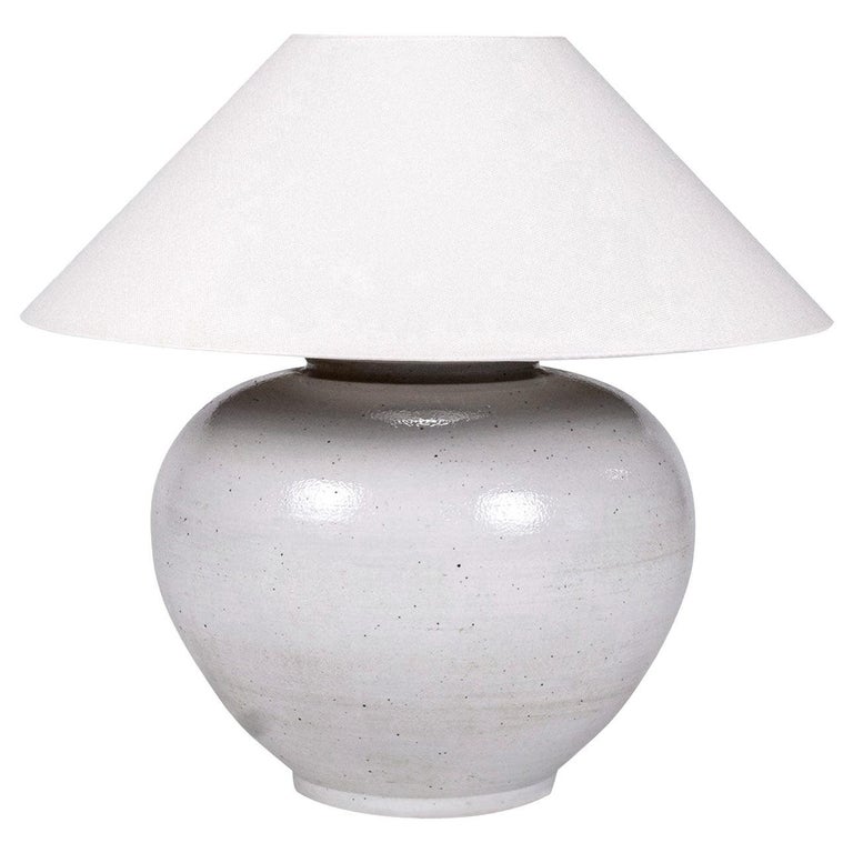 Large Round White Glazed Ceramic Lamp at 1stDibs | white round lamp ...