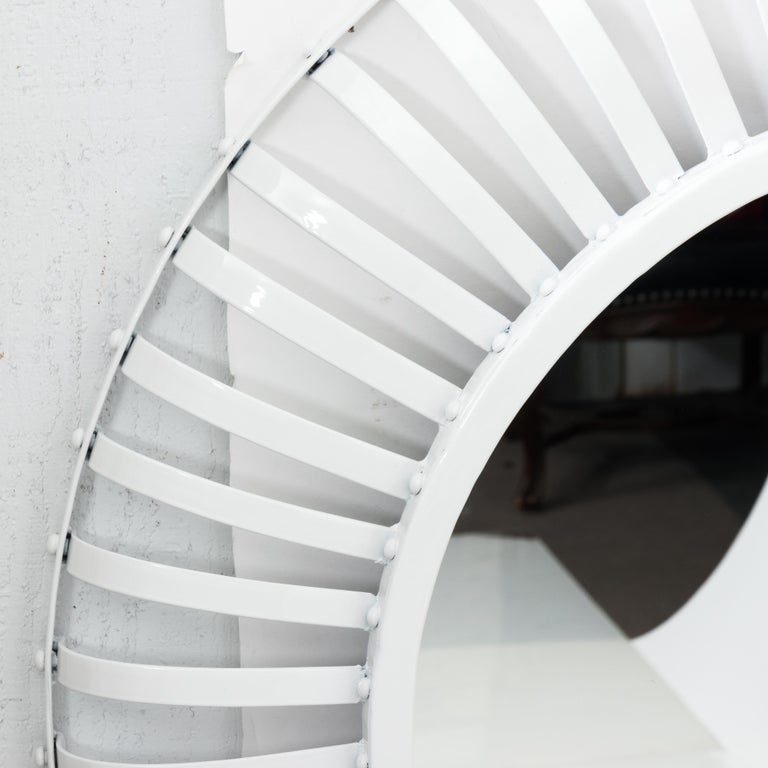 Large Round White Industrial Iron Mirror at 1stDibs