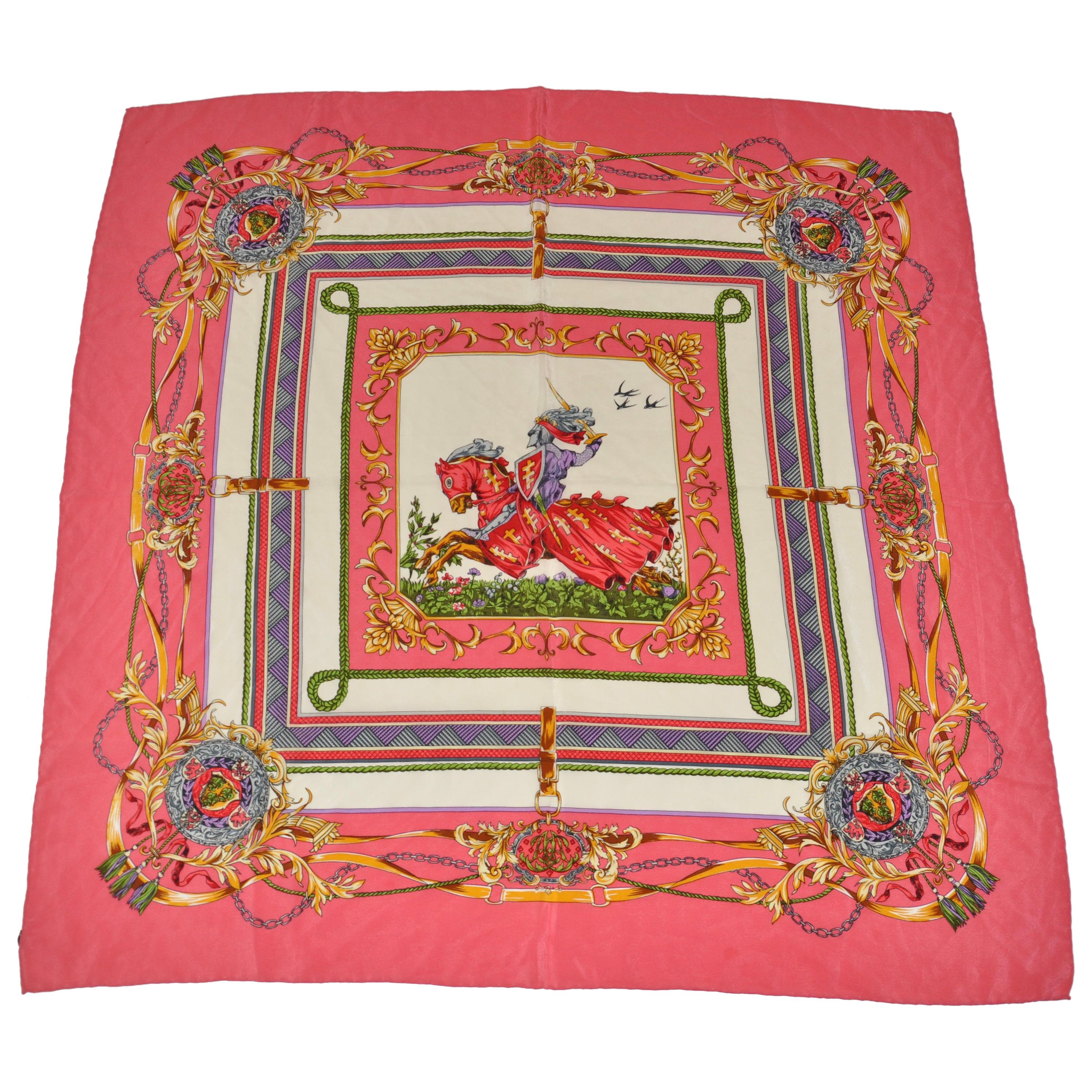 Elegant Coral Hue with Ivory "Scenes of Old London" Silk Scarf For Sale ...