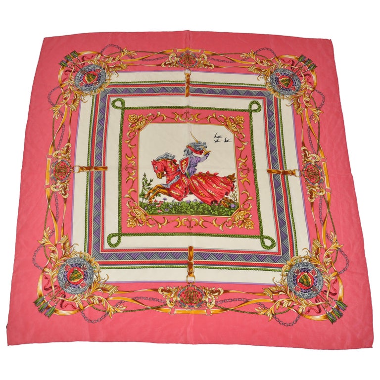 Large "Royal Knight In Armor" With Rose Borders Silk Scarf at 1stDibs