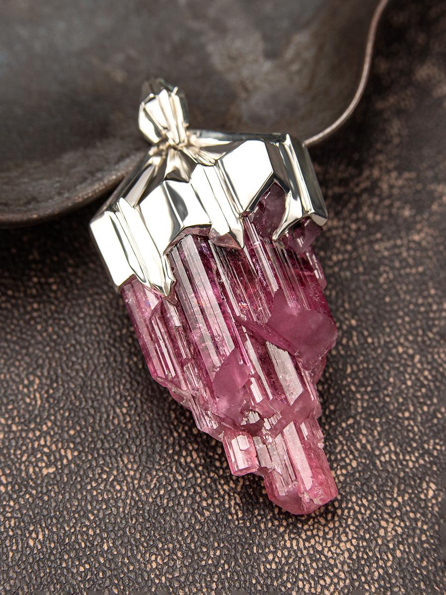 Large Rubellite Tourmaline Crysral Raw Silver Pendant For Sale at ...